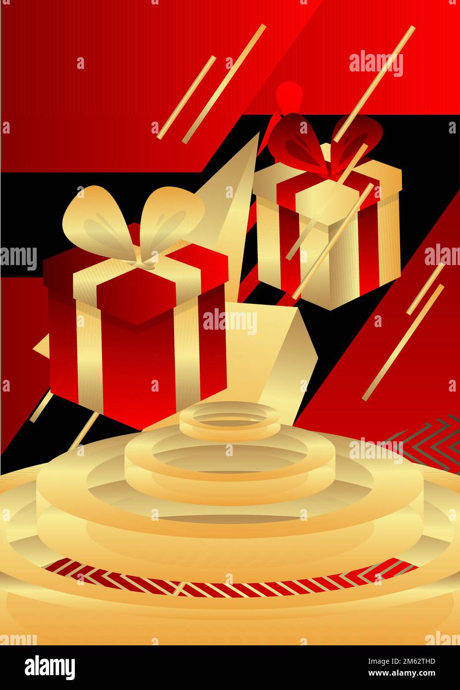 Luxury deluxe red, gold gift box background. Christmas, Birthday ...