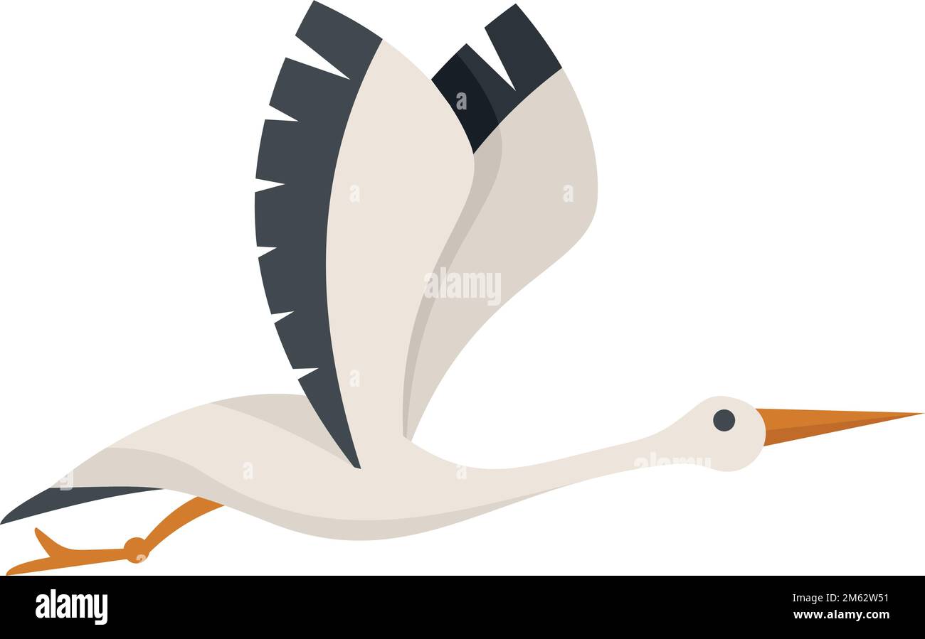 Child stork icon flat vector. Fly bird. Cute stork isolated Stock ...