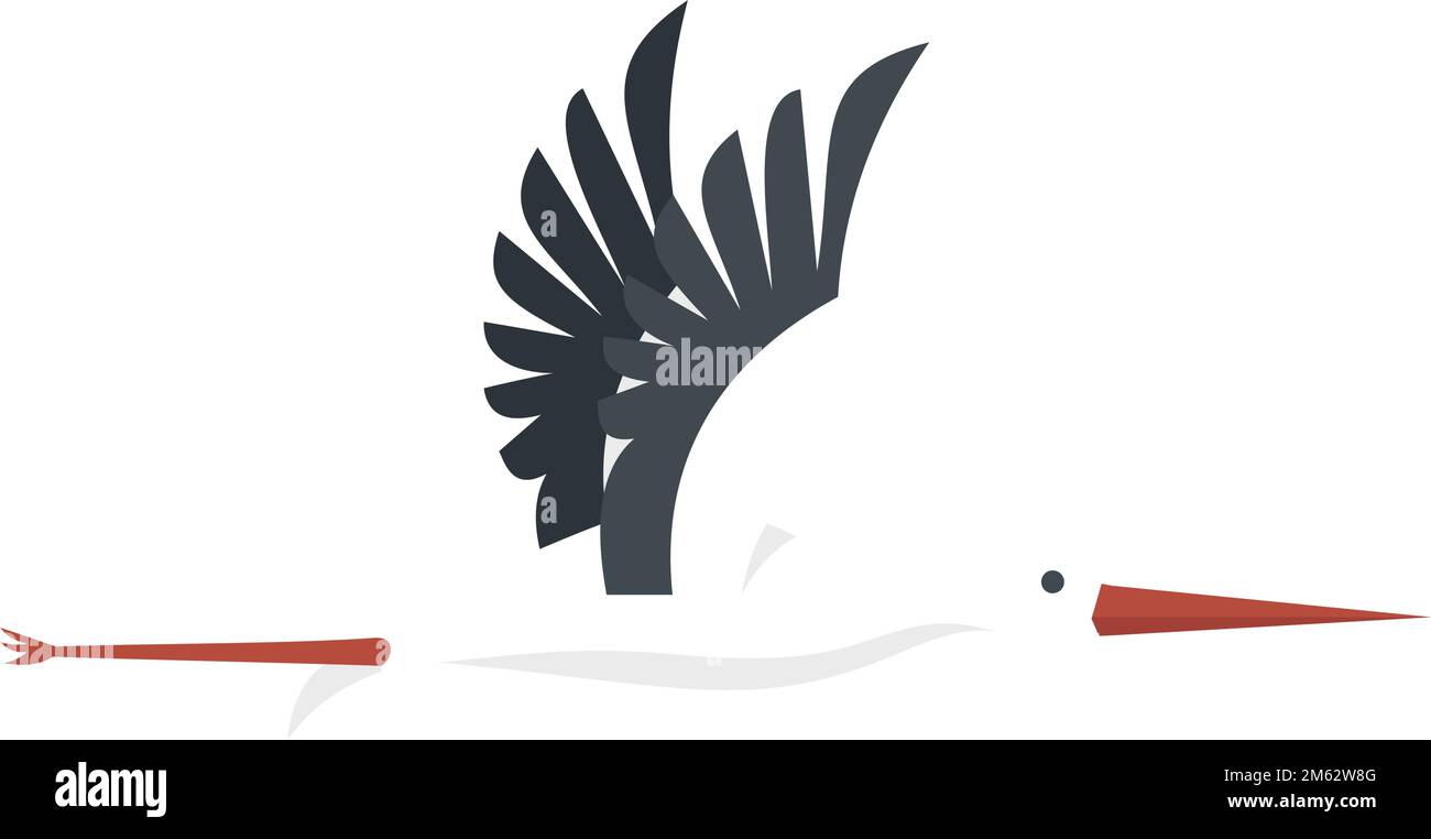 Chinese stork icon flat vector. Fly bird. Cute japanese stork isolated ...