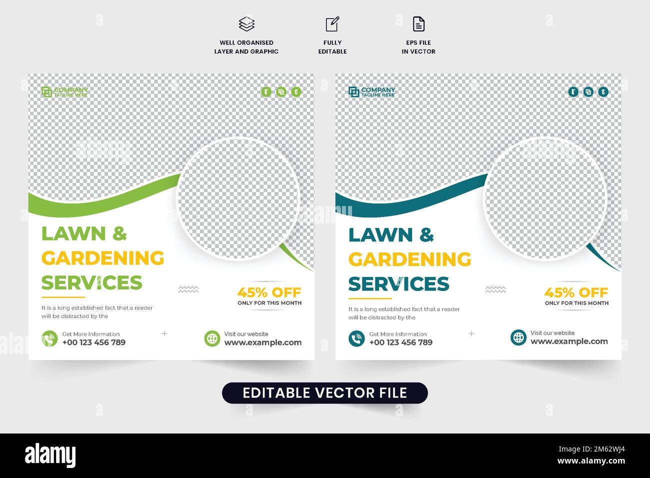 Landscaping and mowing business promotional web banner design with ...