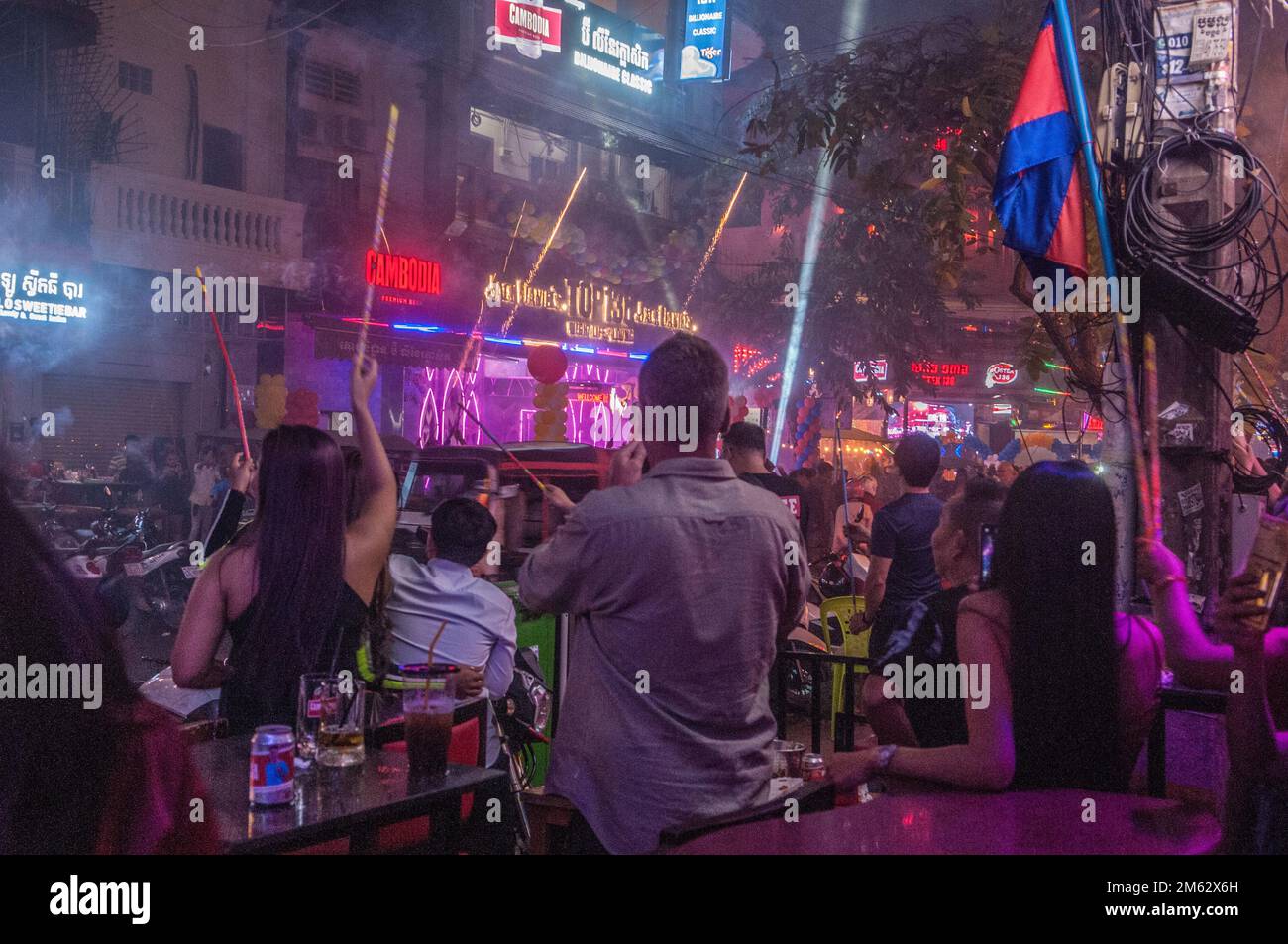 Phnom Penh celebrates New Years Eve 2022 - 2023 at midnight in the red ...