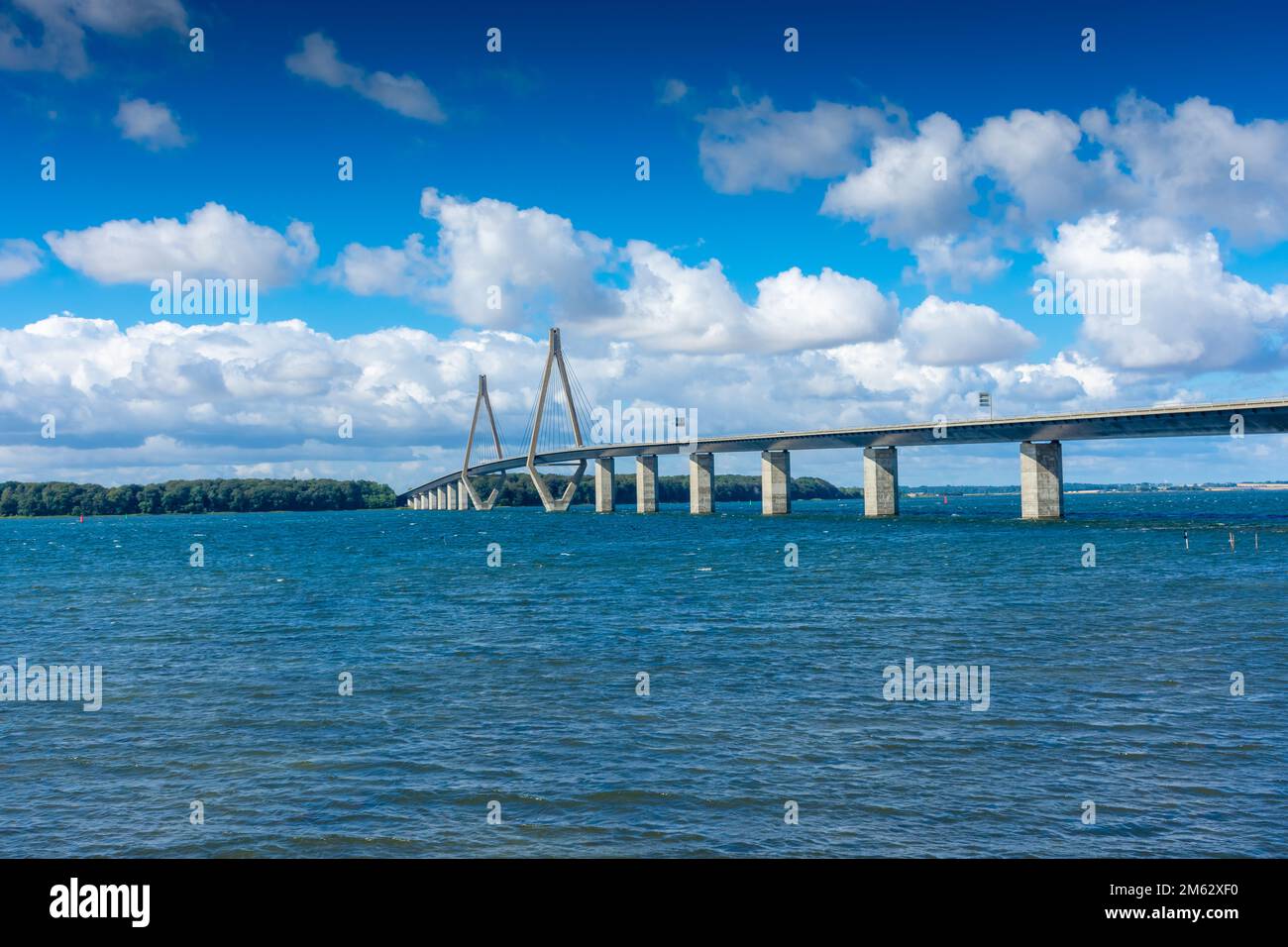 Suspended bridge of Farø connecting two islands in Denmark Stock Photo ...