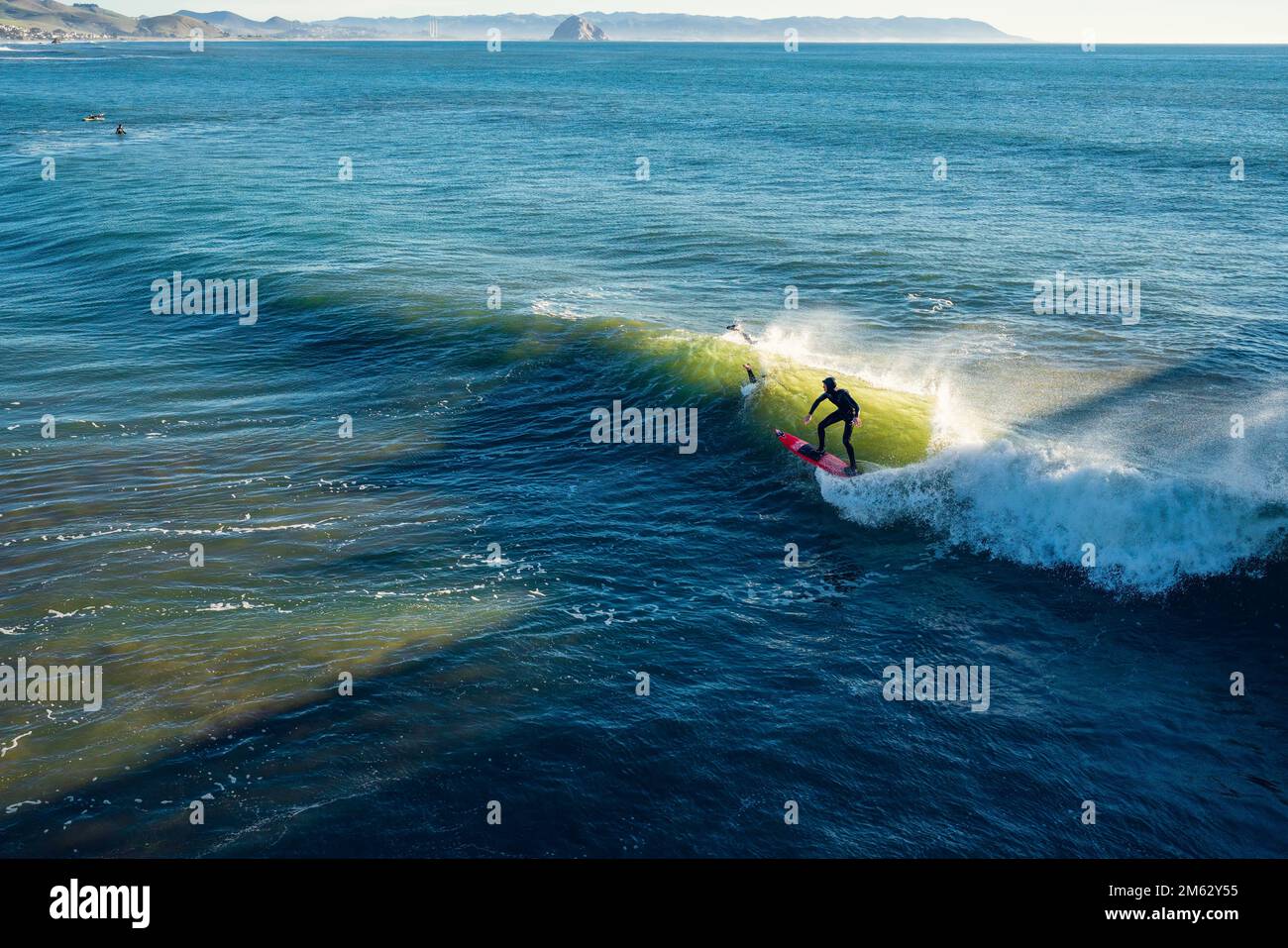 Cayucos, California, USA- December 25, 2022. Ocean surfing. Cayucos ...