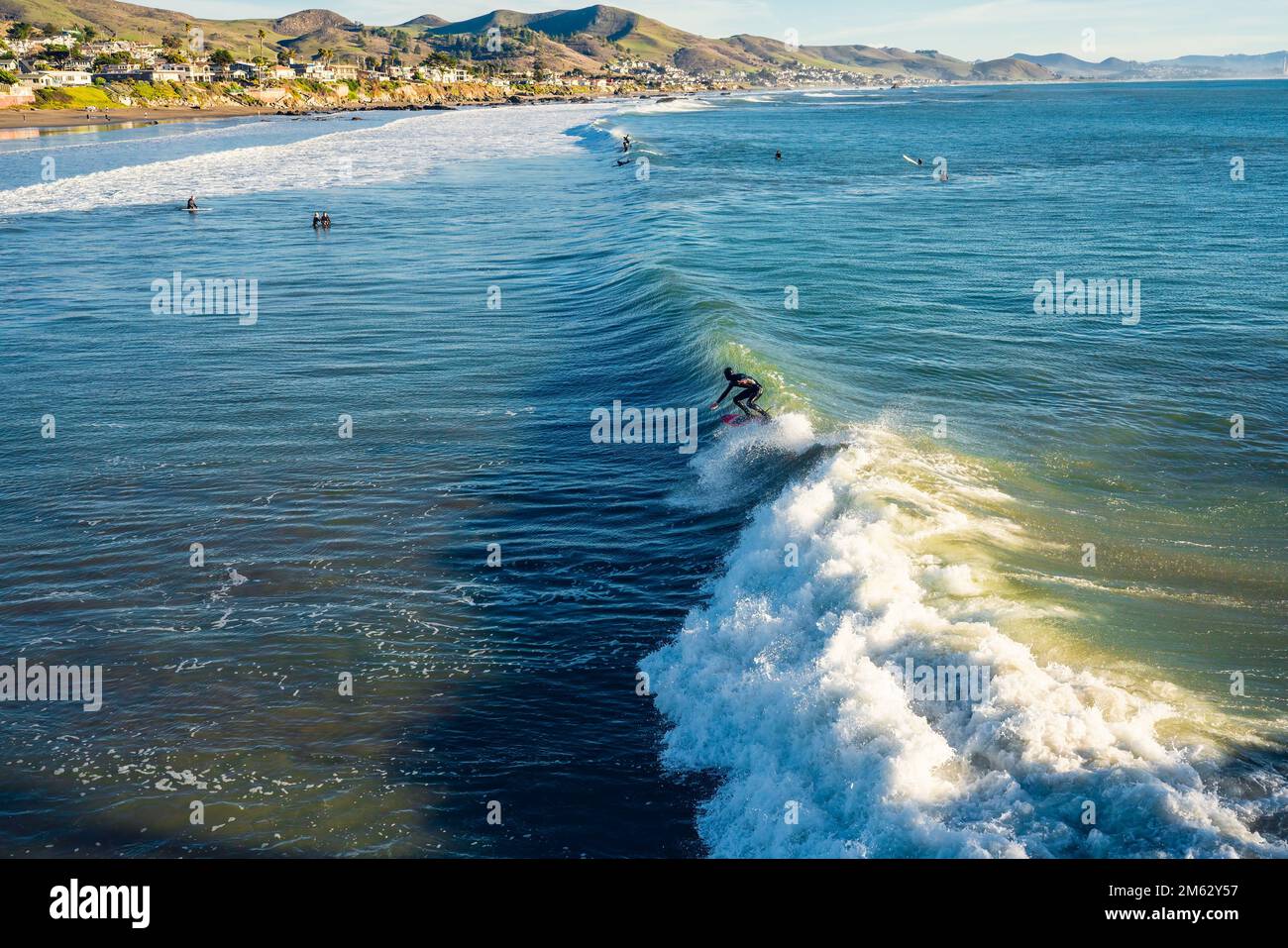 Cayucos, California, USA- December 25, 2022. Ocean surfing. Cayucos ...