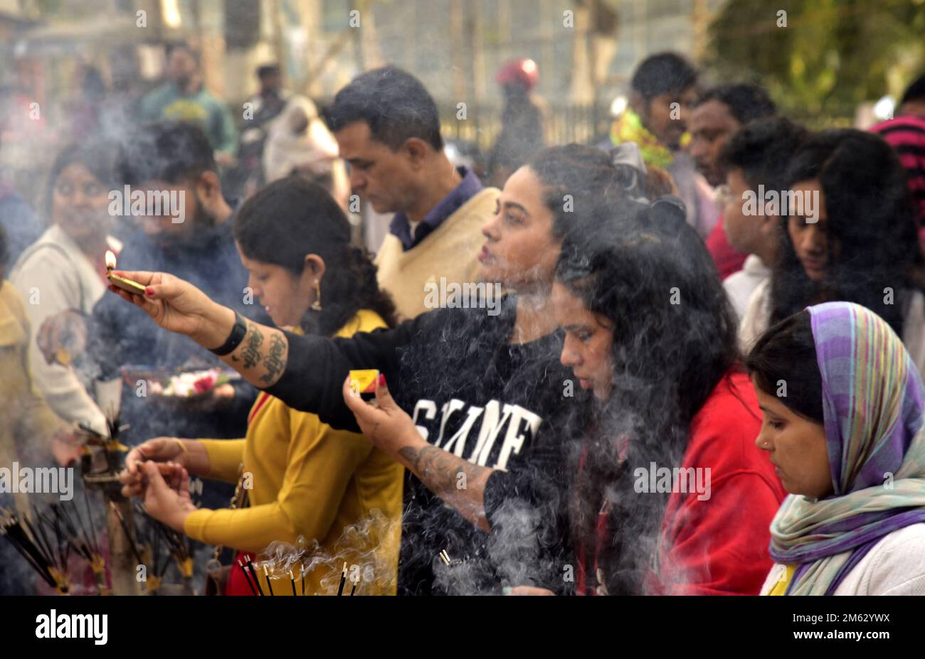 Guwahati, Guwahati, India. 1st Jan, 2023. Devotees offer prayer as part ...