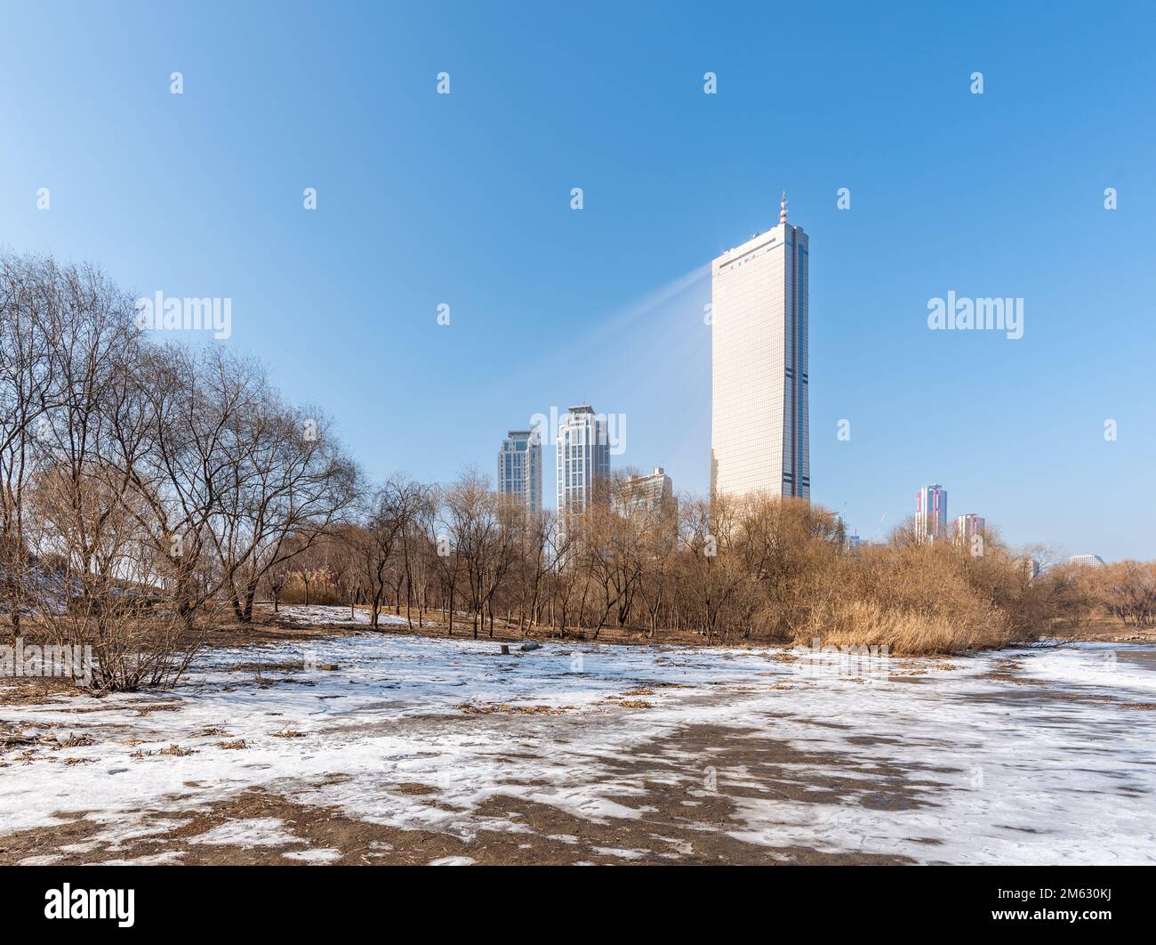 Sunlight reflecting from the gold-tinted glass of the 63 Square ...