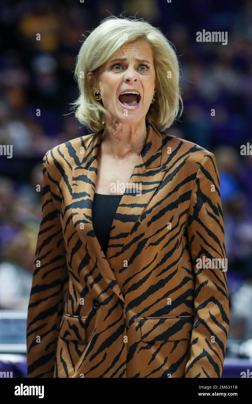 Baton Rouge, LA, USA. 1st Jan, 2023. LSU Head Coach Kim Mulkey yells ...