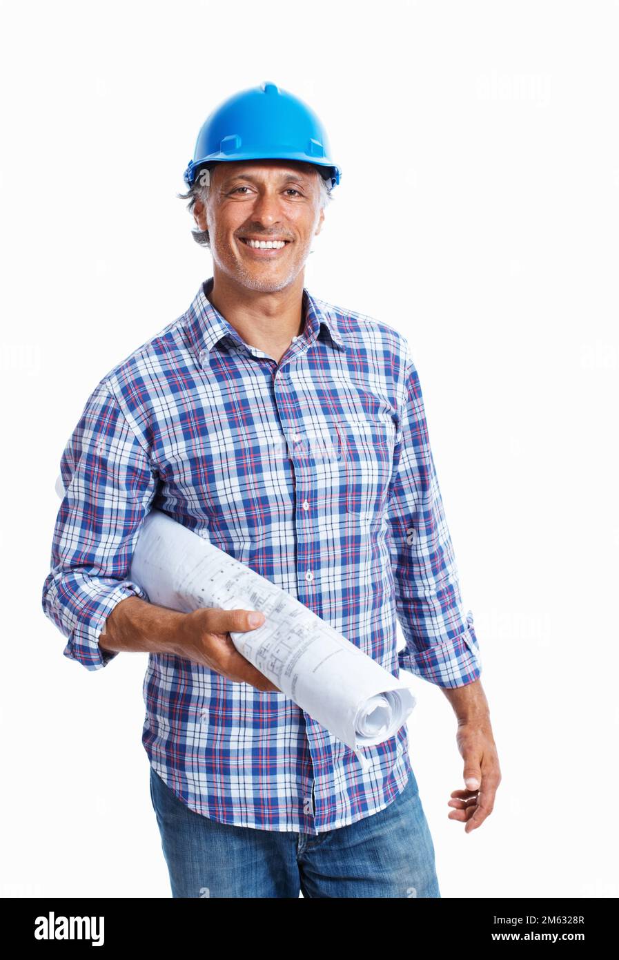 Mature construction worker. Portrait of mature construction worker with ...