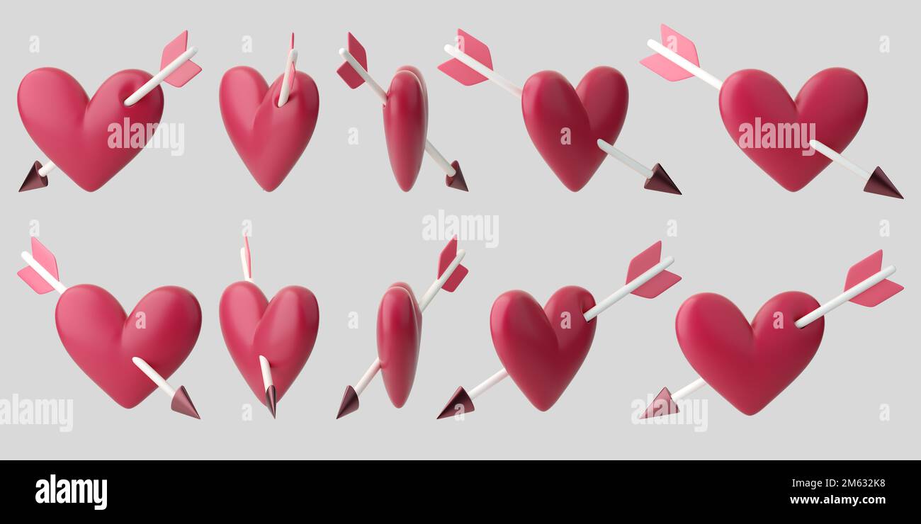 3d heart pierced with arrow animation icons set. Concept of Cupid love ...