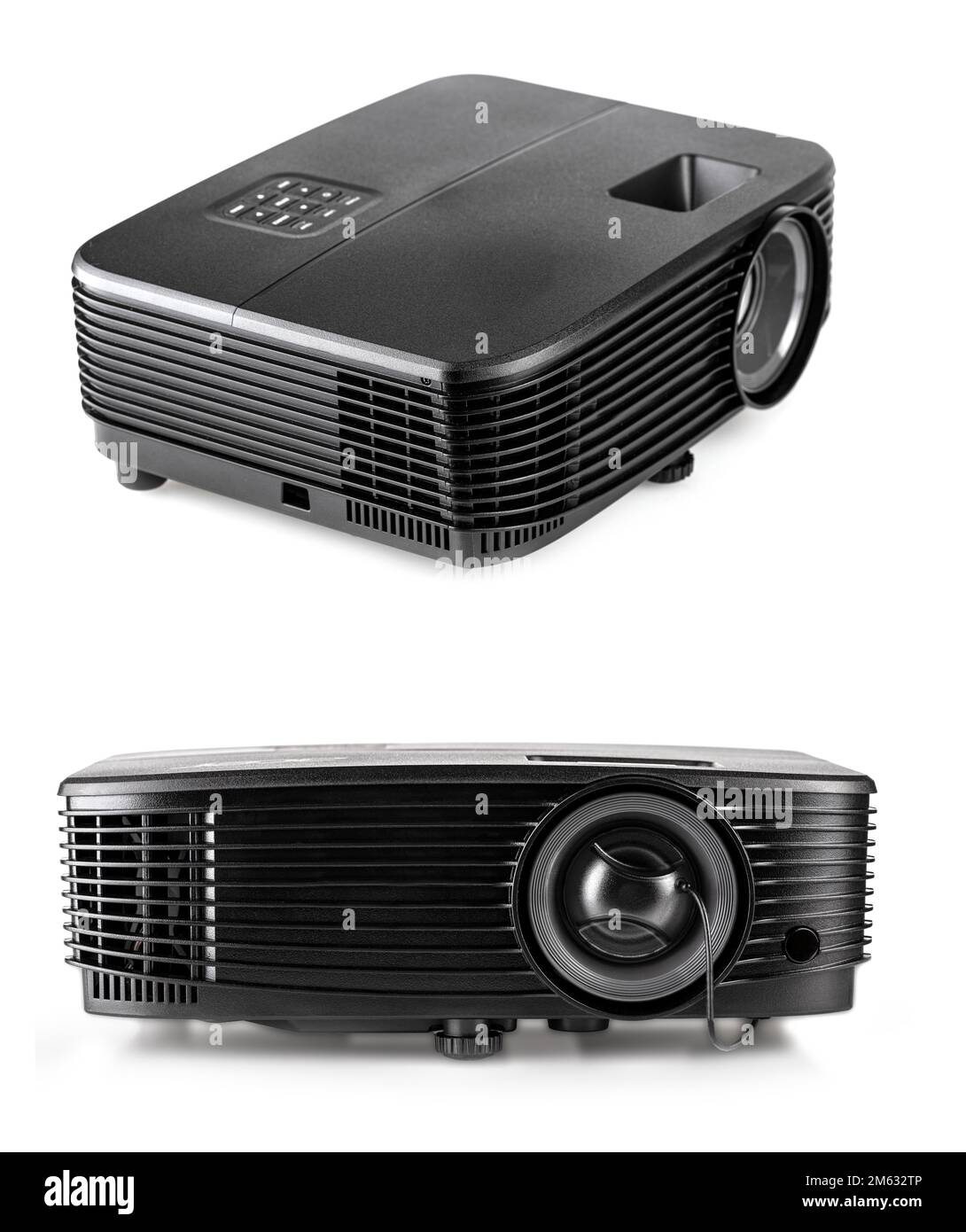 The set of black multimedia projectors isolated on white background ...