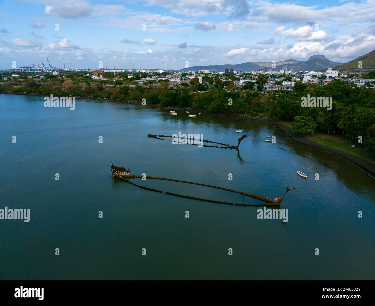 Shipwrecks in a Bay Mauritius Port Louis. Corroded Iron Ship body ...