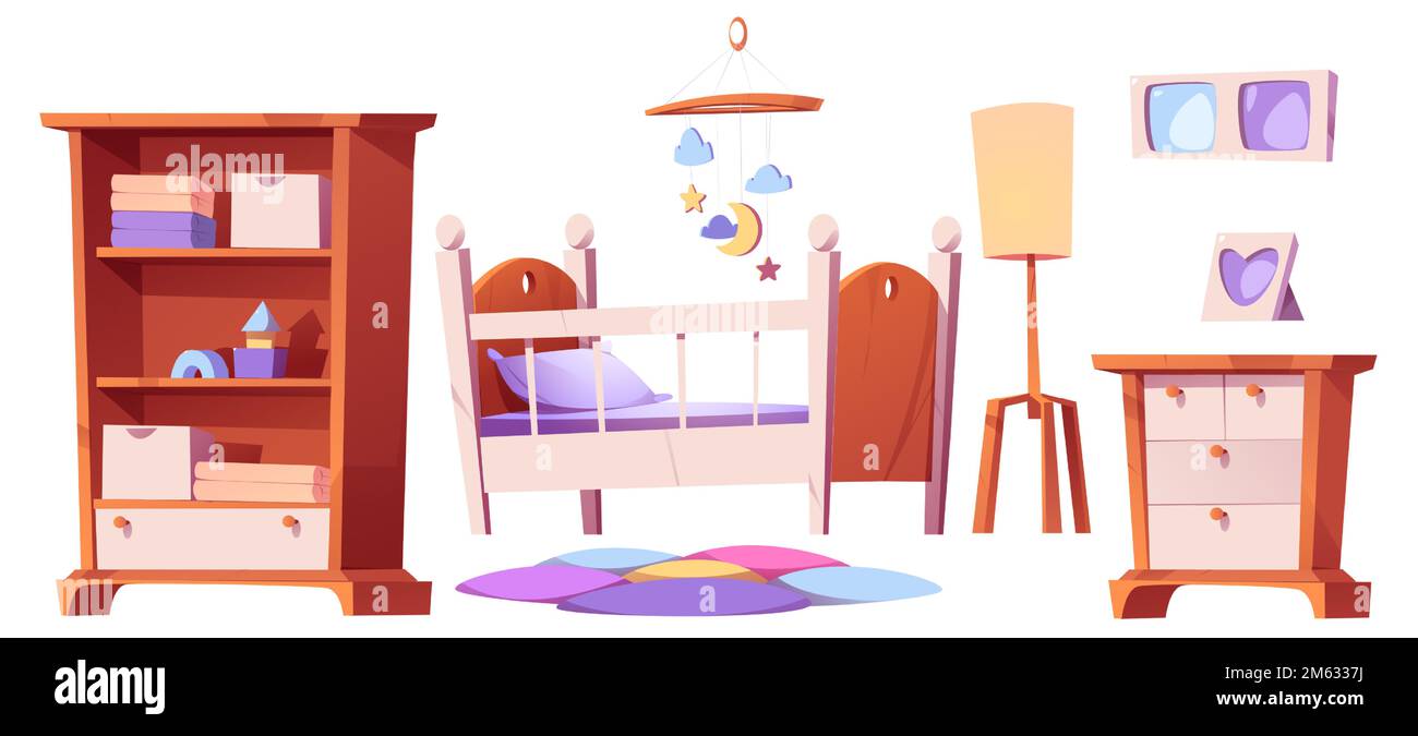Nursery furniture set isolated on white background. Cartoon vector ...