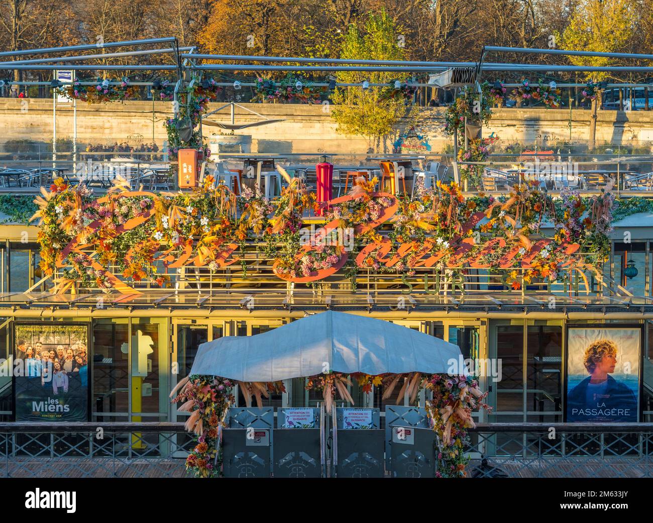 Restaurant Barge on Banks of the River Seine, Paris, France, Europe, EU ...