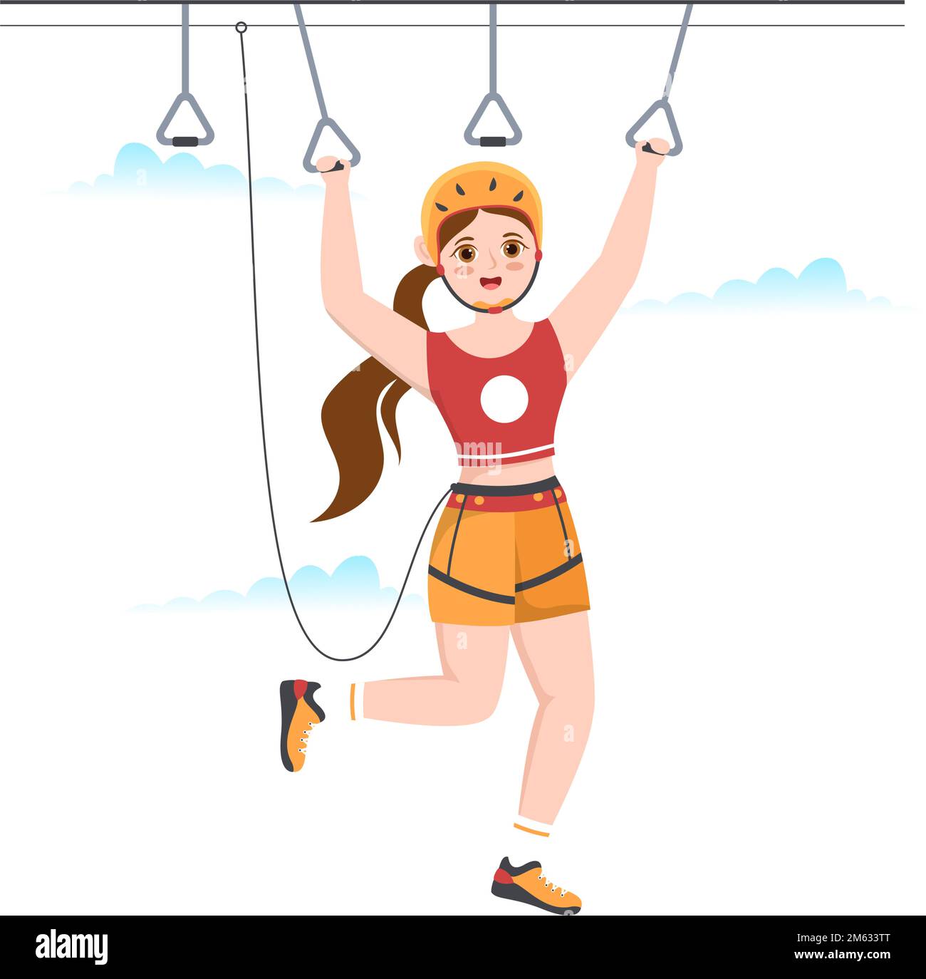 Zip Line Illustration with Visitors Walking on an Obstacle Course and ...