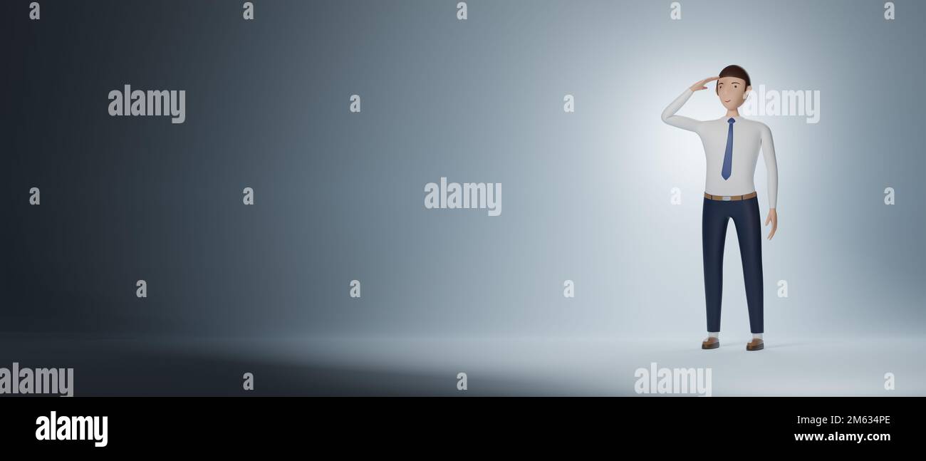 Businessman cartoon character look and searching pose isolated on light ...