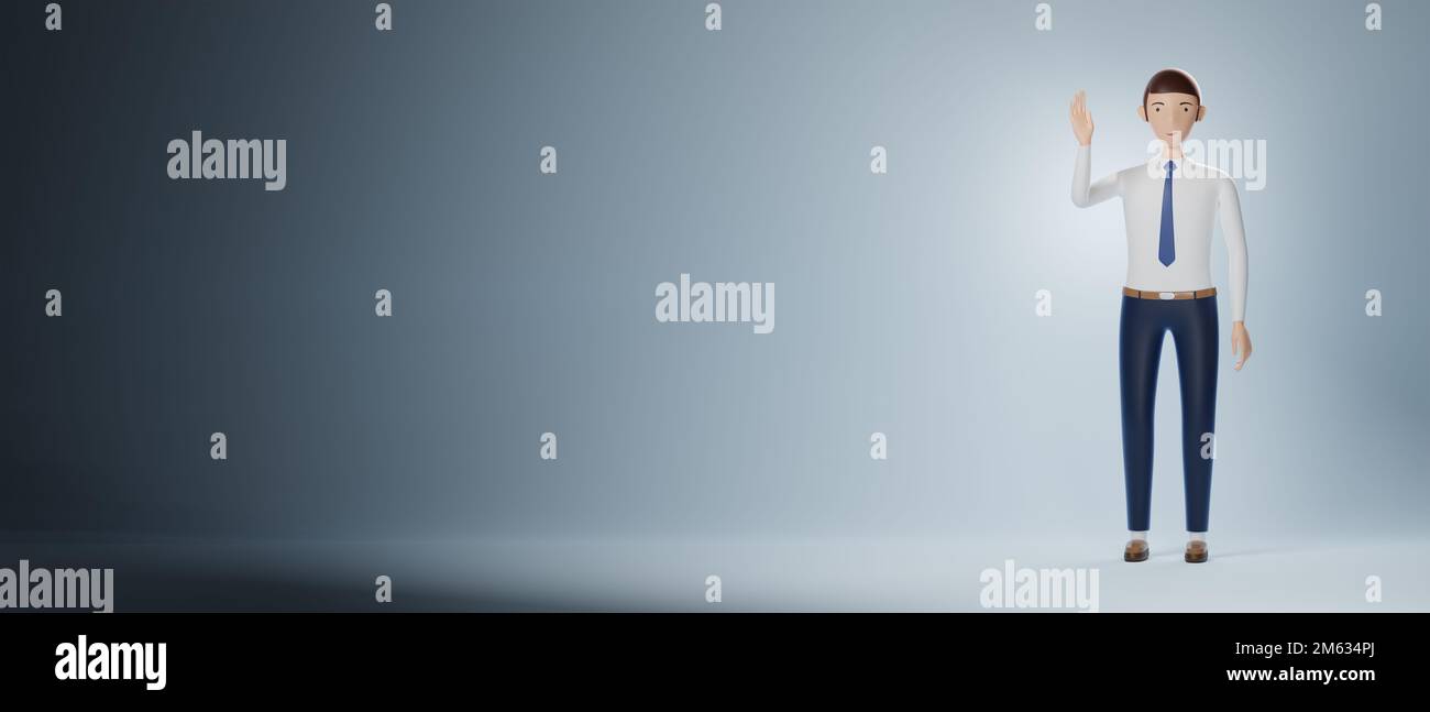 Businessman cartoon character raising hand up and say hello pose ...