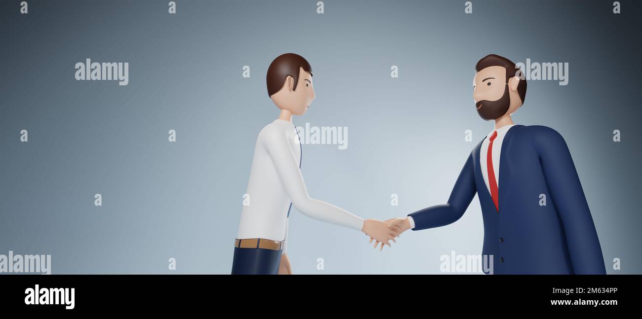 Businessman cartoon character shaking hands isolated on light blue ...