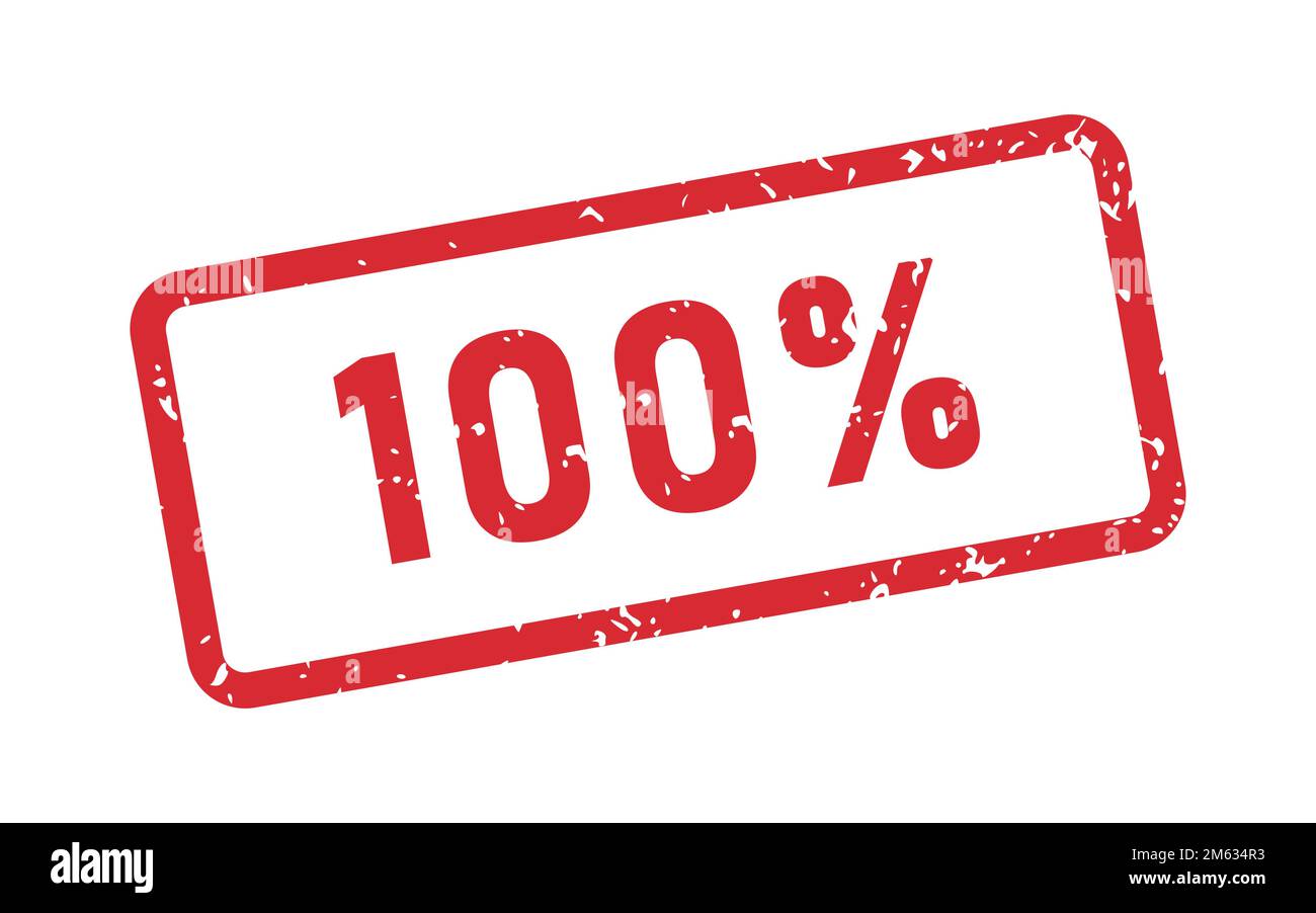 Grunge red 100 percent rubber stamp. One hundred percent seal sign ...