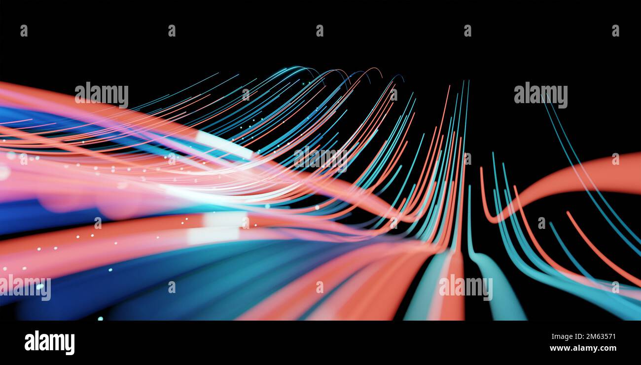 Wave lines trails flowing dynamic in blue and orange colors isolated on ...