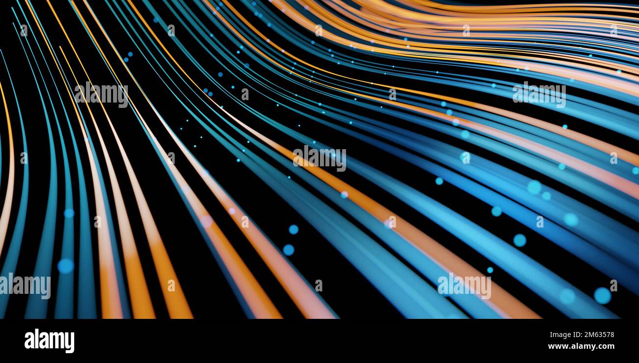 Wave lines trails flowing dynamic in blue and orange colors isolated on ...