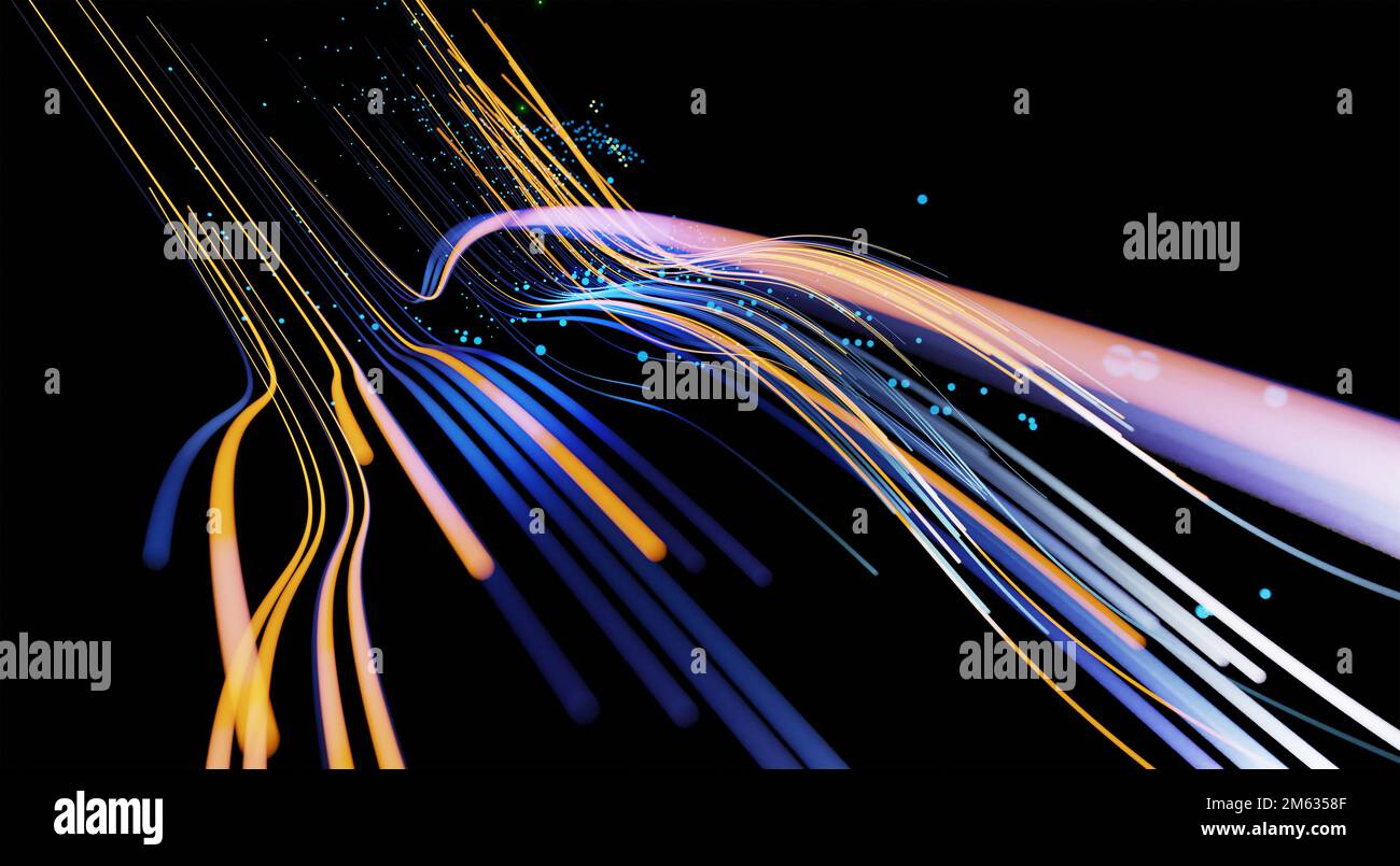 Wave lines trails flowing dynamic in blue and orange colors isolated on ...