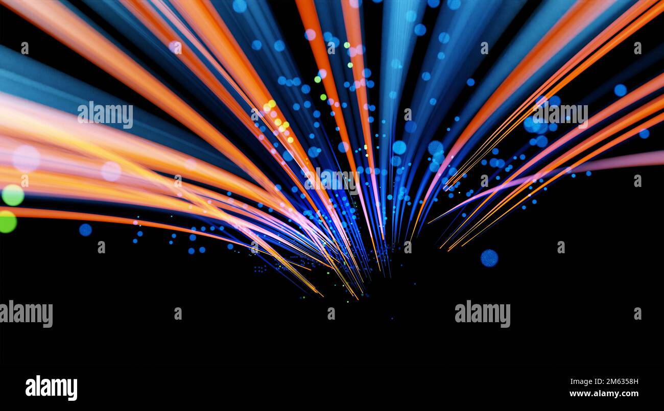 Wave lines trails flowing dynamic in blue and orange colors isolated on ...