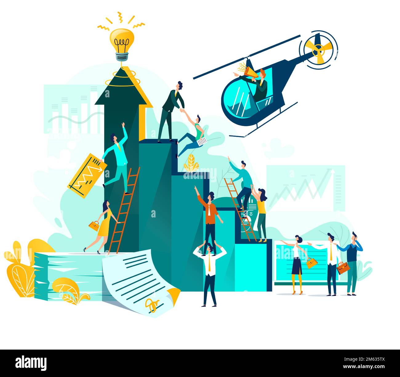 Goal achievement and teamwork businessvector concept, career growth and ...