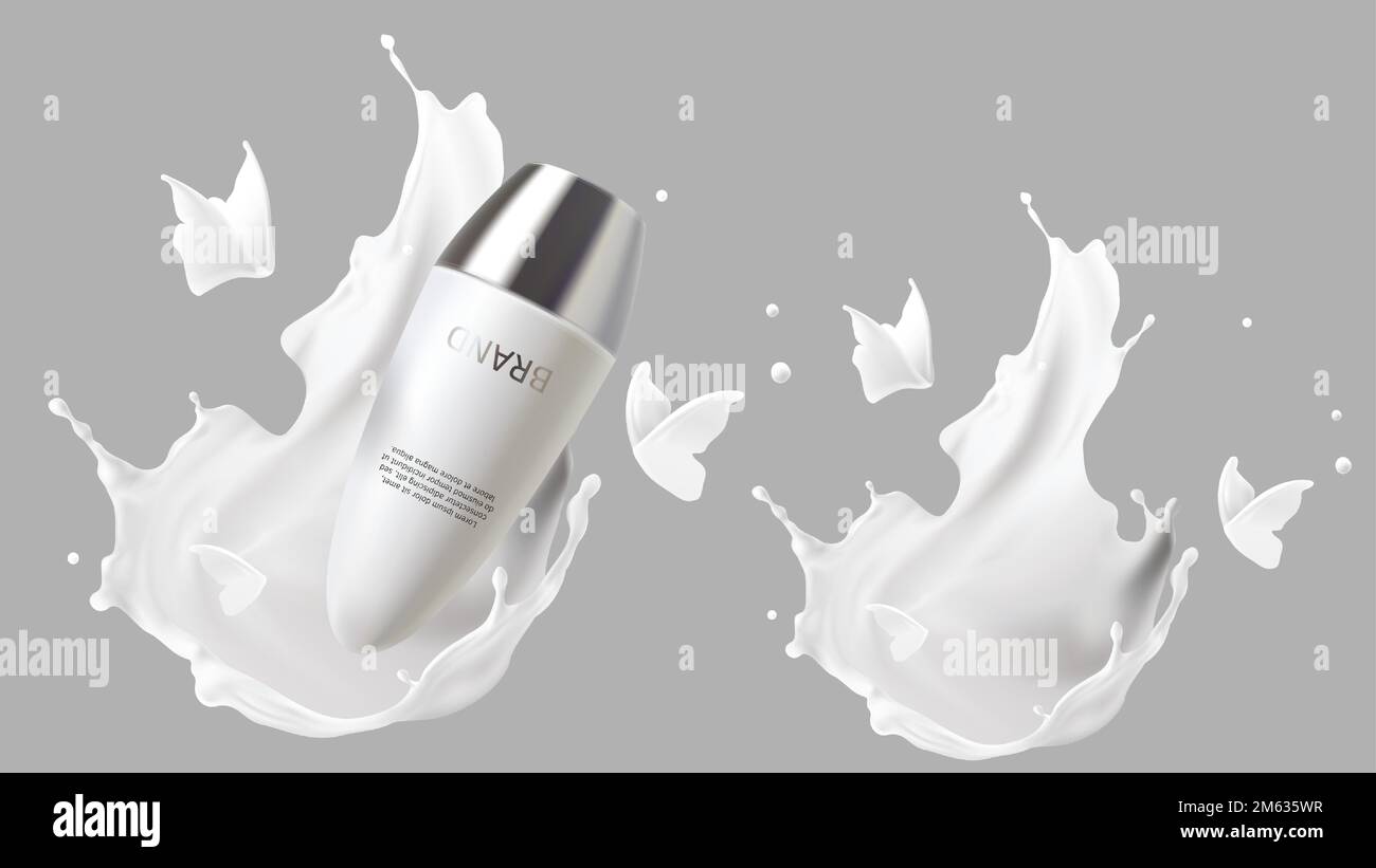 Roll-on deodorant in milk splash cosmetic realistic vector Skin care ...