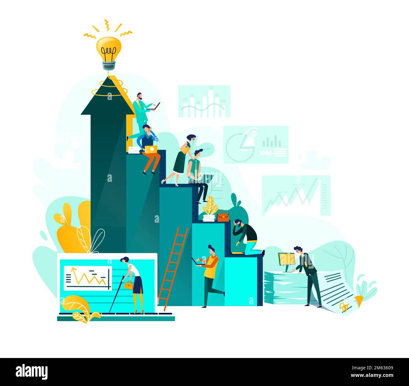 Goal achievement and teamwork business concept, career growth and ...