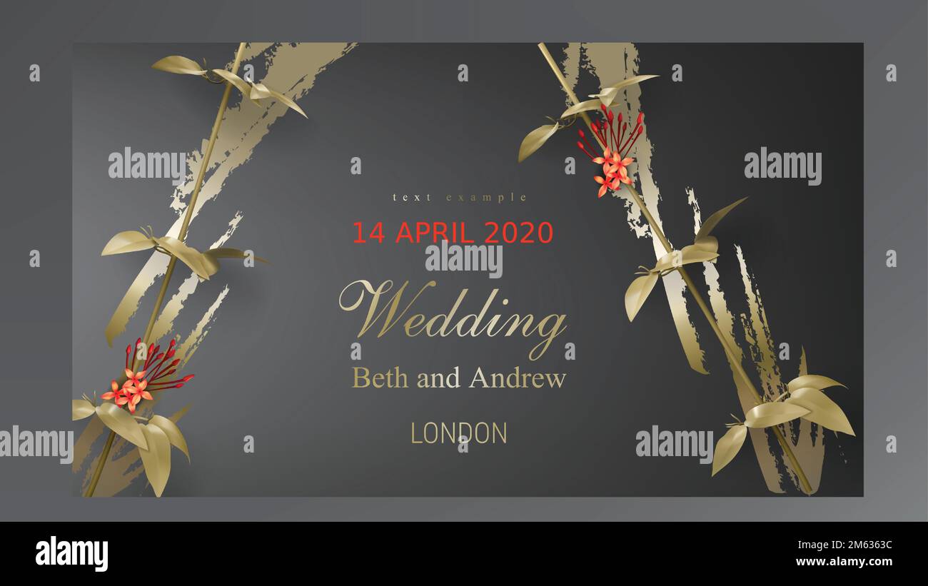 Tropical gold leaves on dark black background vector. Botanical design ...