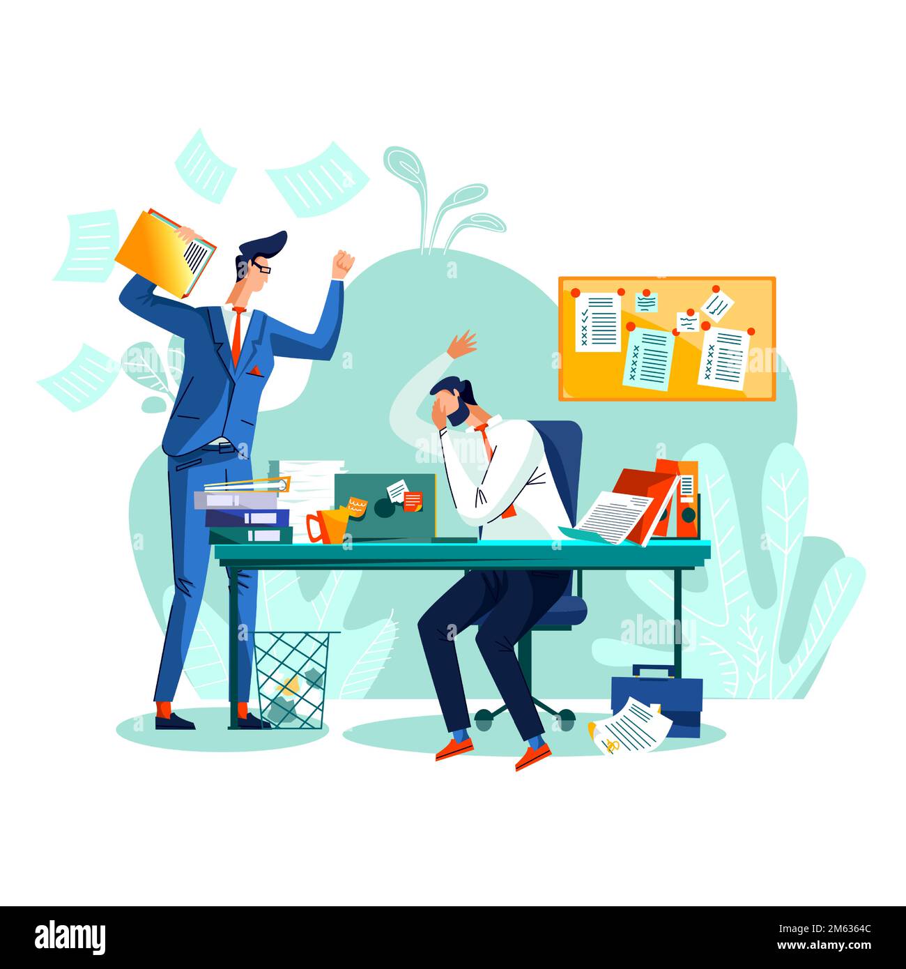 Deadline and time management business concept vector. Tired of stress ...