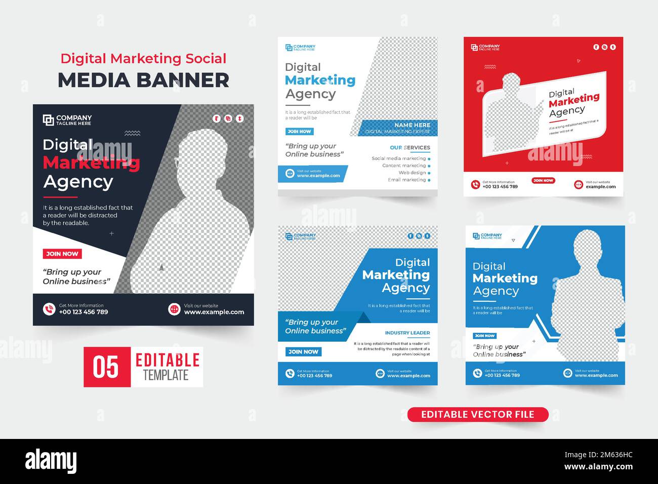 Digital marketing social media post bundle with dark and blue colors ...