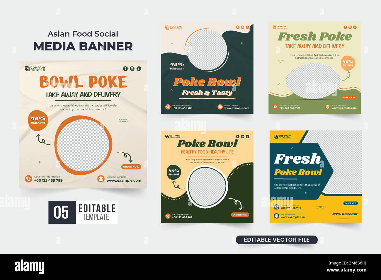 Healthy food menu advertisement template bundle with abstract shapes ...