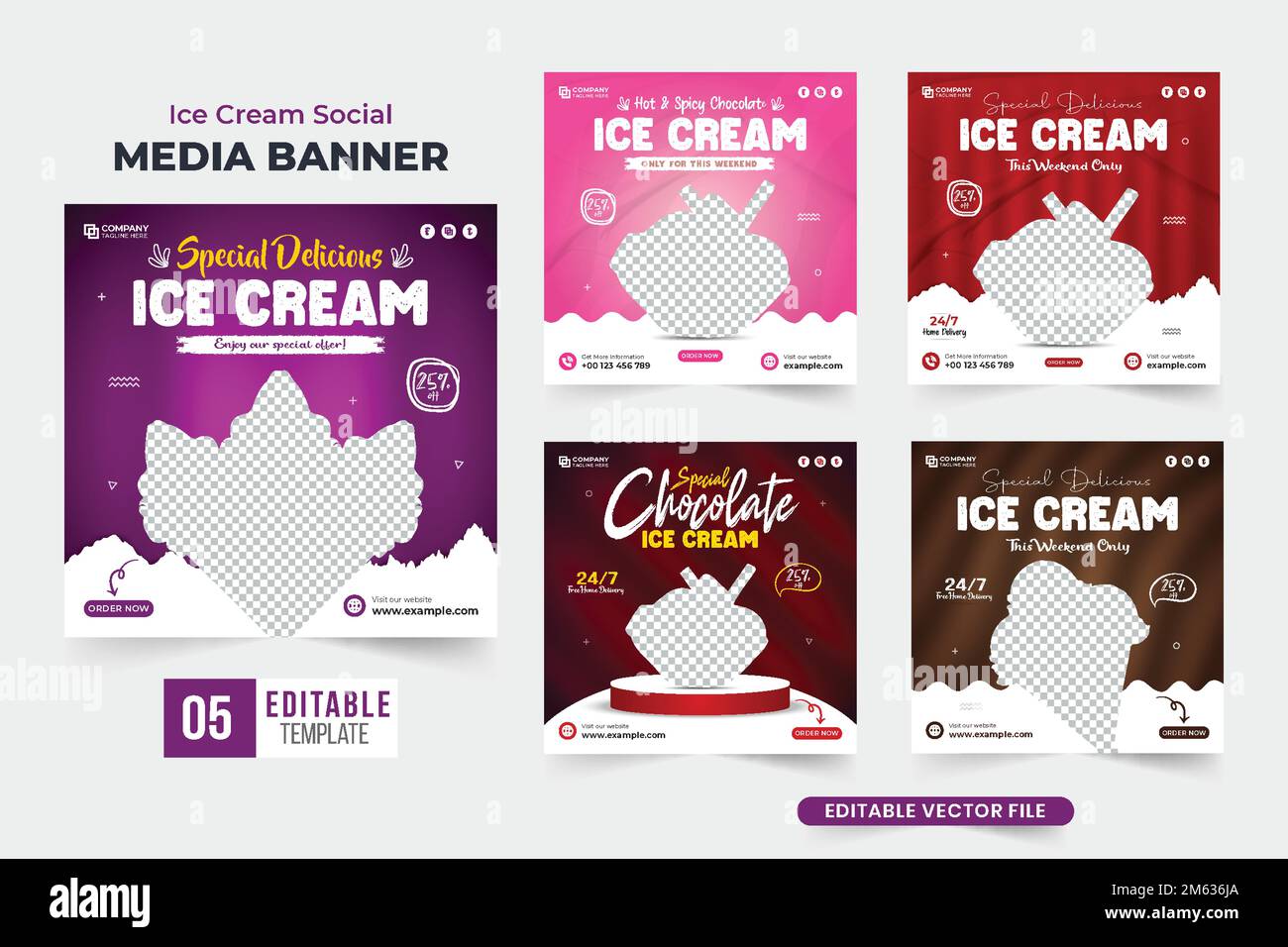 Tasty dessert promotional poster bundle designed with purple and dark ...