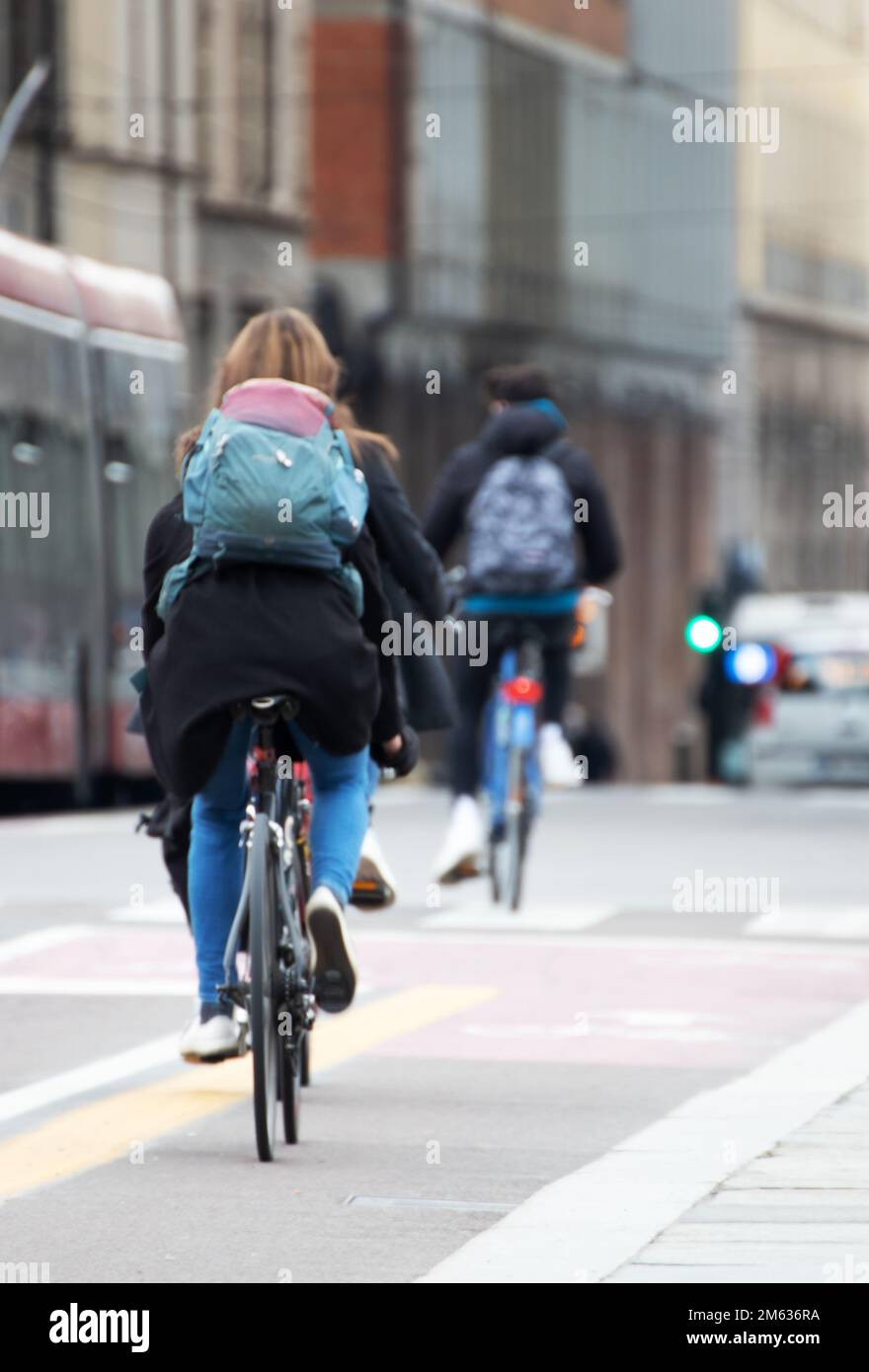 Kids going to school by bike Stock Photo - Alamy
