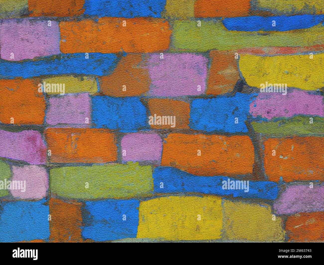 Abstract textured background of multicolored bricks of different sizes ...