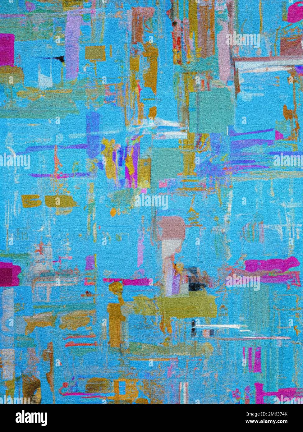 Abstract background of pink and yellow strokes on blue background of ...