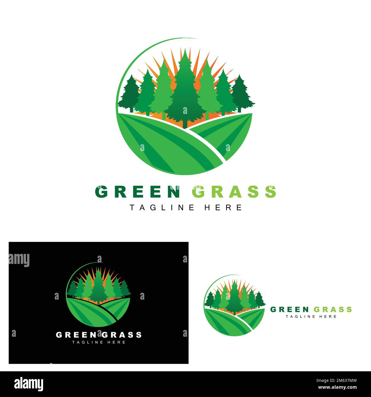 Green Grass Logo Design, Farm Landscape Illustration, Natural Scenery ...