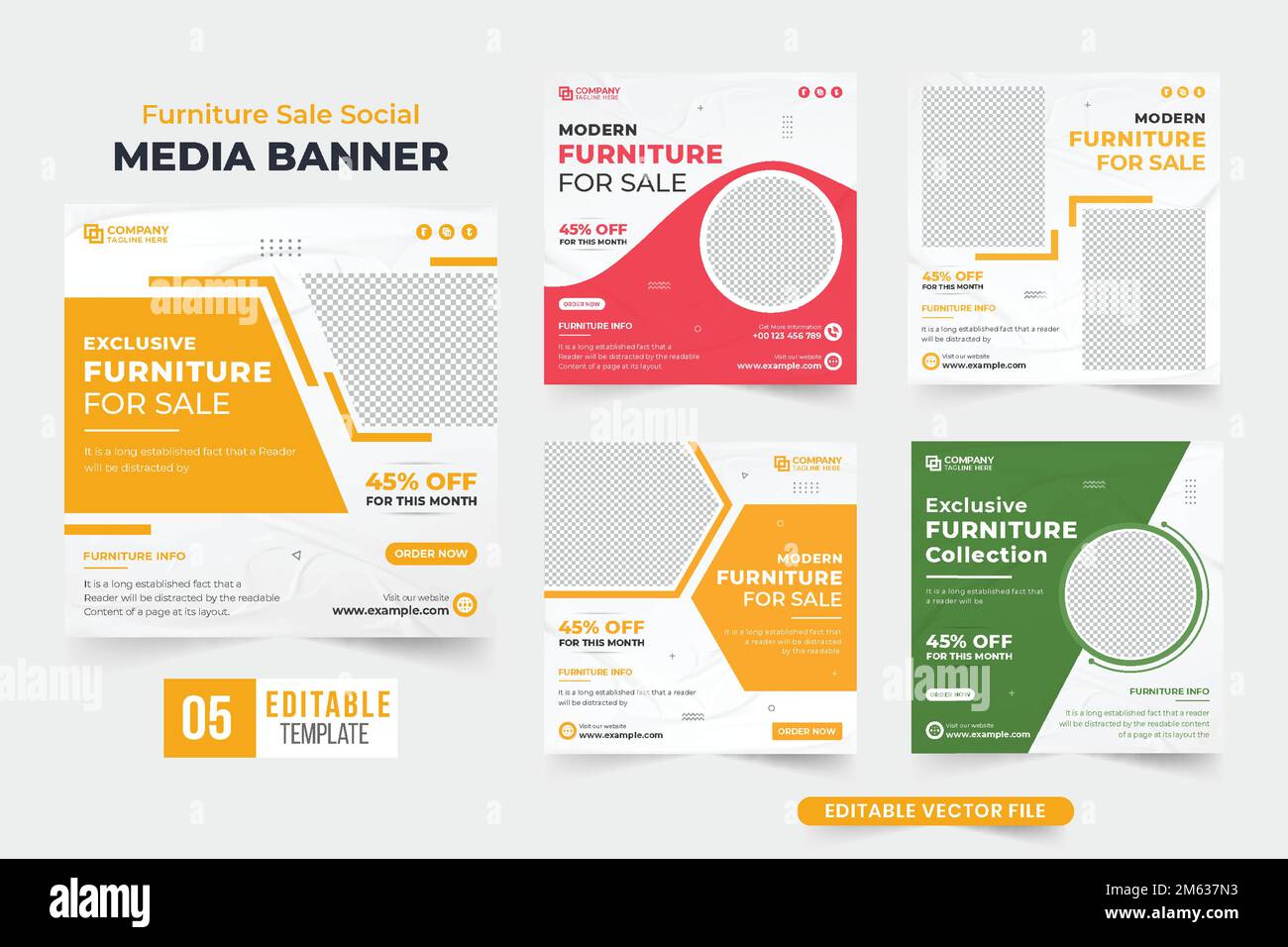 Exclusive furniture sale social media post bundle with creative shapes ...