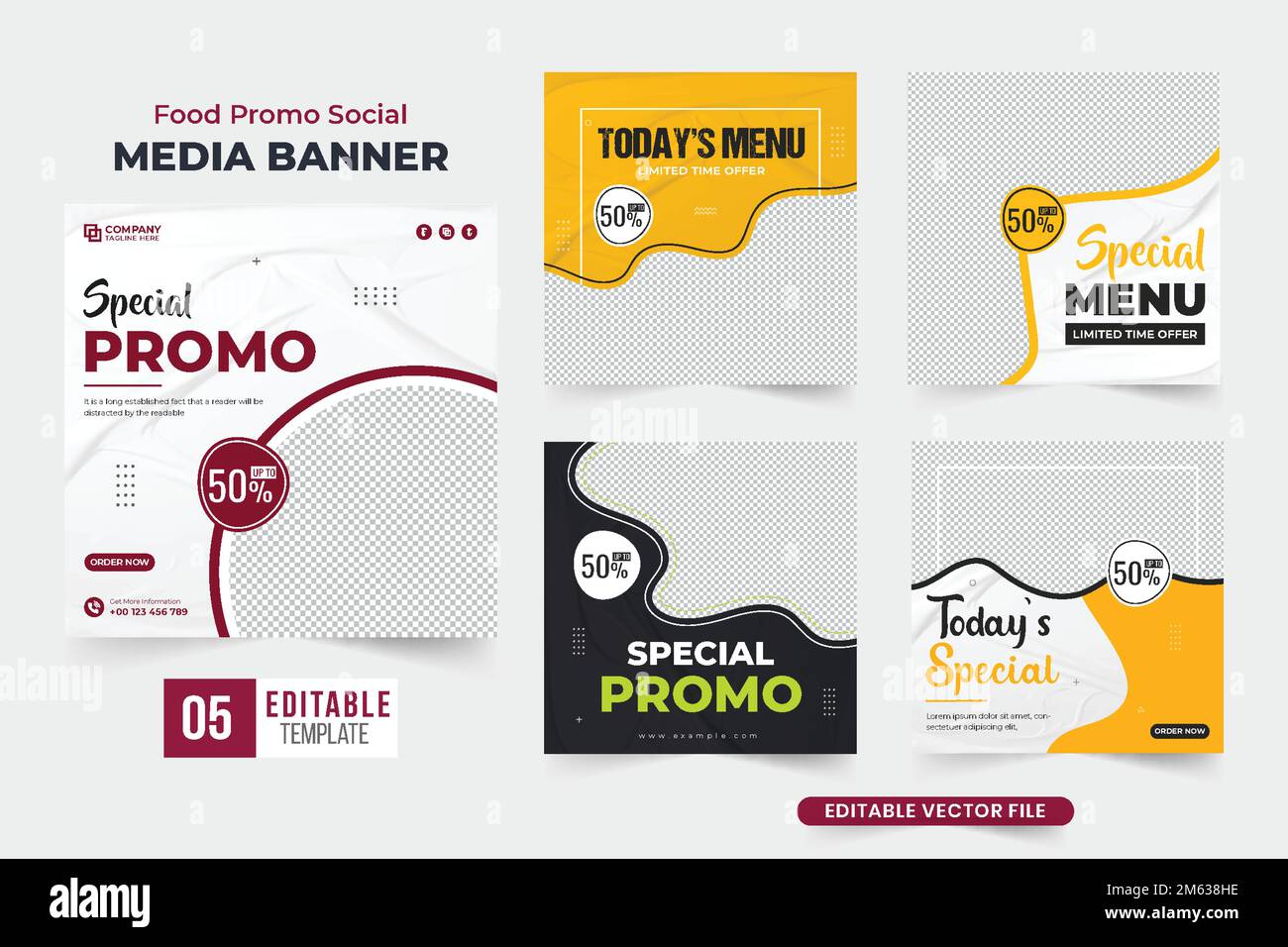 Food promo social media post collection with red wine and yellow colors ...