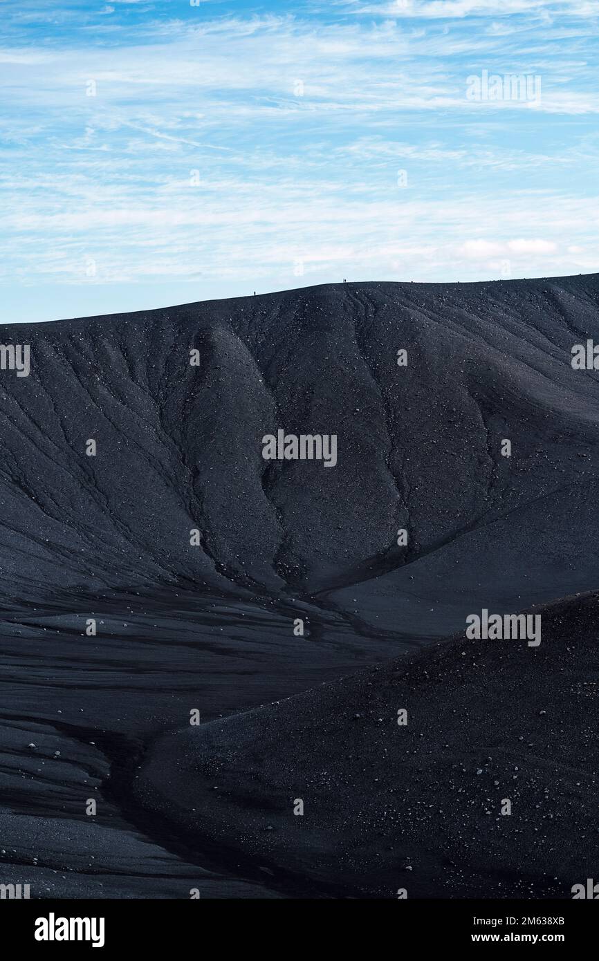 Aerial view of tephra black crater Hverfjall in northern Iceland under ...