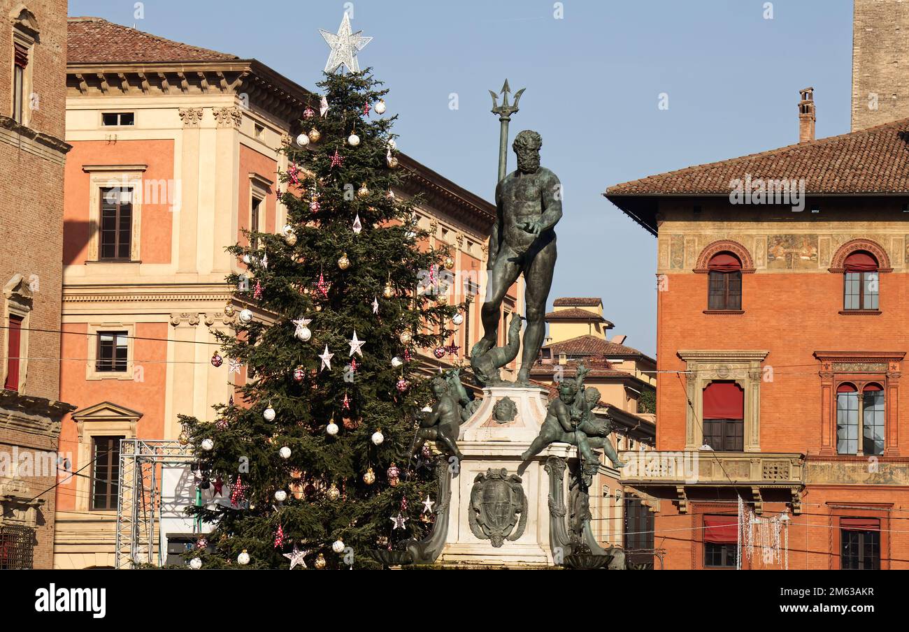 The Big Christmas Tree and The Fountain of Neptune in the main square ...