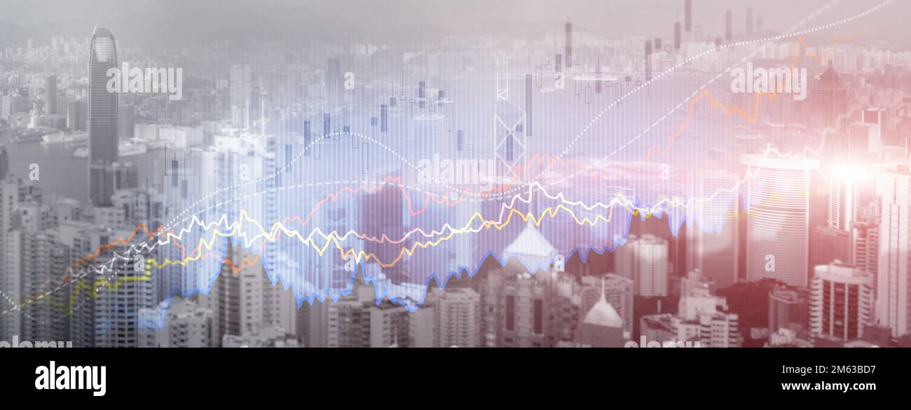 Smart city and stats concept with growing digital graphs and diagram on ...