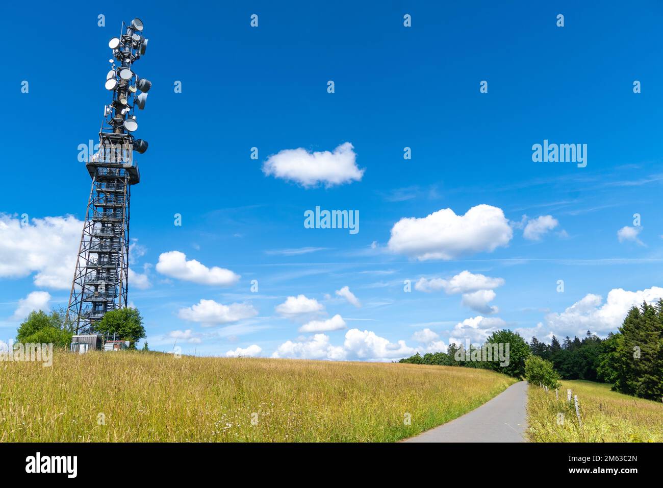 Observation tower at Schomberg Wildewiese in Sauerland. Cellular tower ...