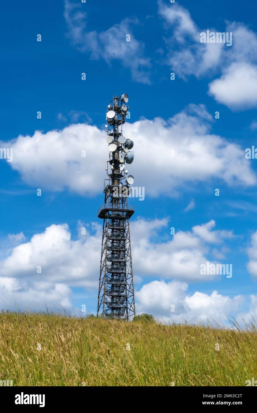 Observation tower at Schomberg Wildewiese in Sauerland. Cellular tower ...
