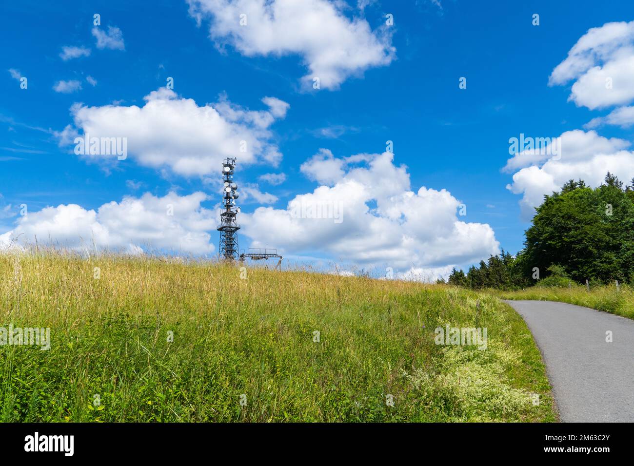 Observation tower at Schomberg Wildewiese in Sauerland. Cellular tower ...