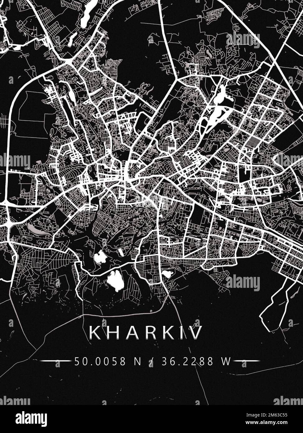 Map of Ukraine, Kharkov, city outline, borders, important cities, rivers and lakes. layout and ...