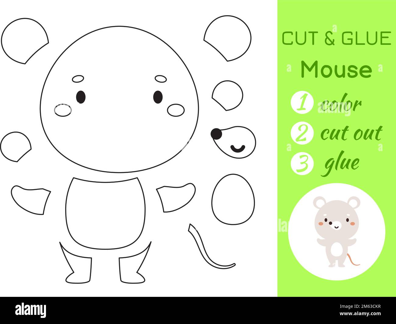 Color, cut and glue paper little mouse. Cut and paste crafts activity ...