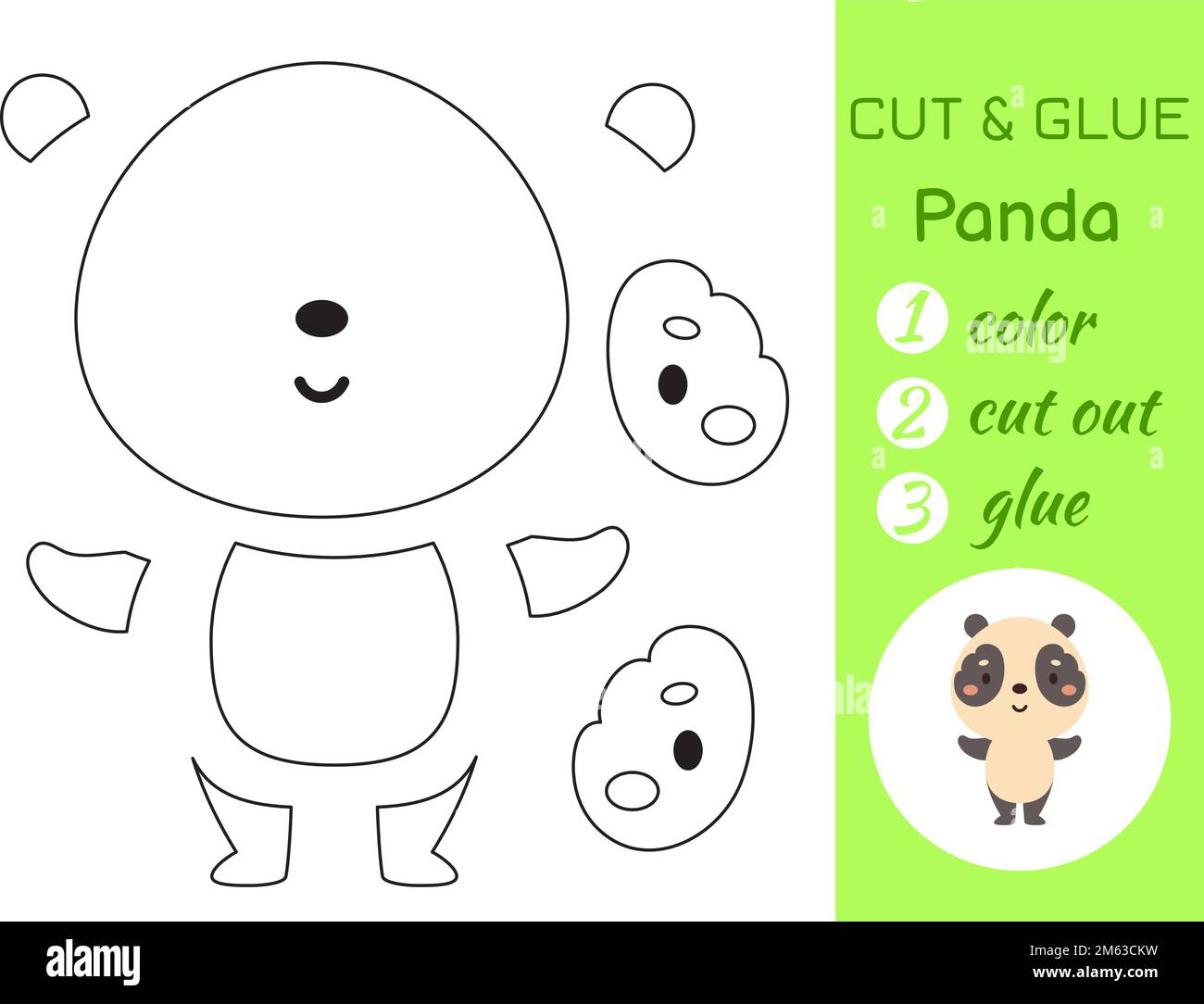 Color, cut and glue paper little panda. Cut and paste crafts activity ...