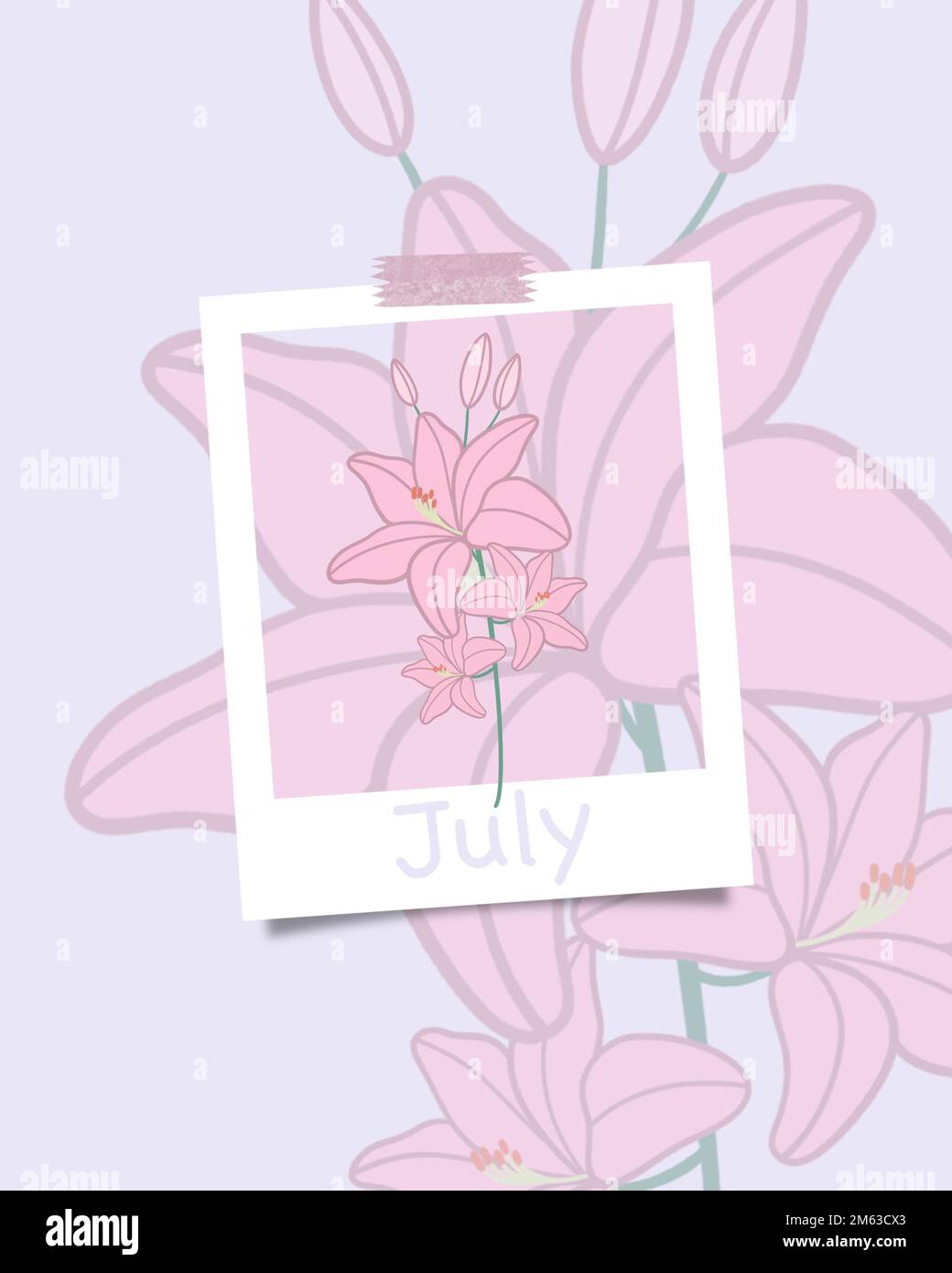 Minimalist flat floral illustration of pink lily flower. July concept ...